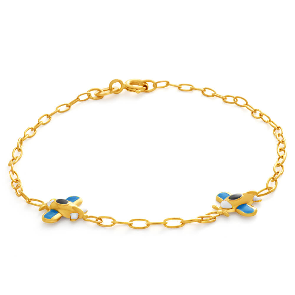 9ct Yellow Gold Blue Aeroplane Kids Bracelet – Shiels Jewellers