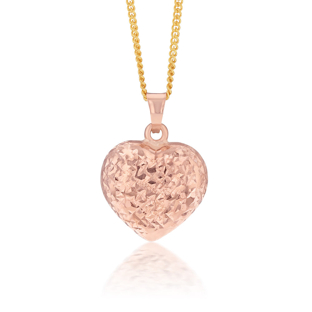 9ct Rose Gold Textured Diamond Cut Heart Pendant – Shiels Jewellers