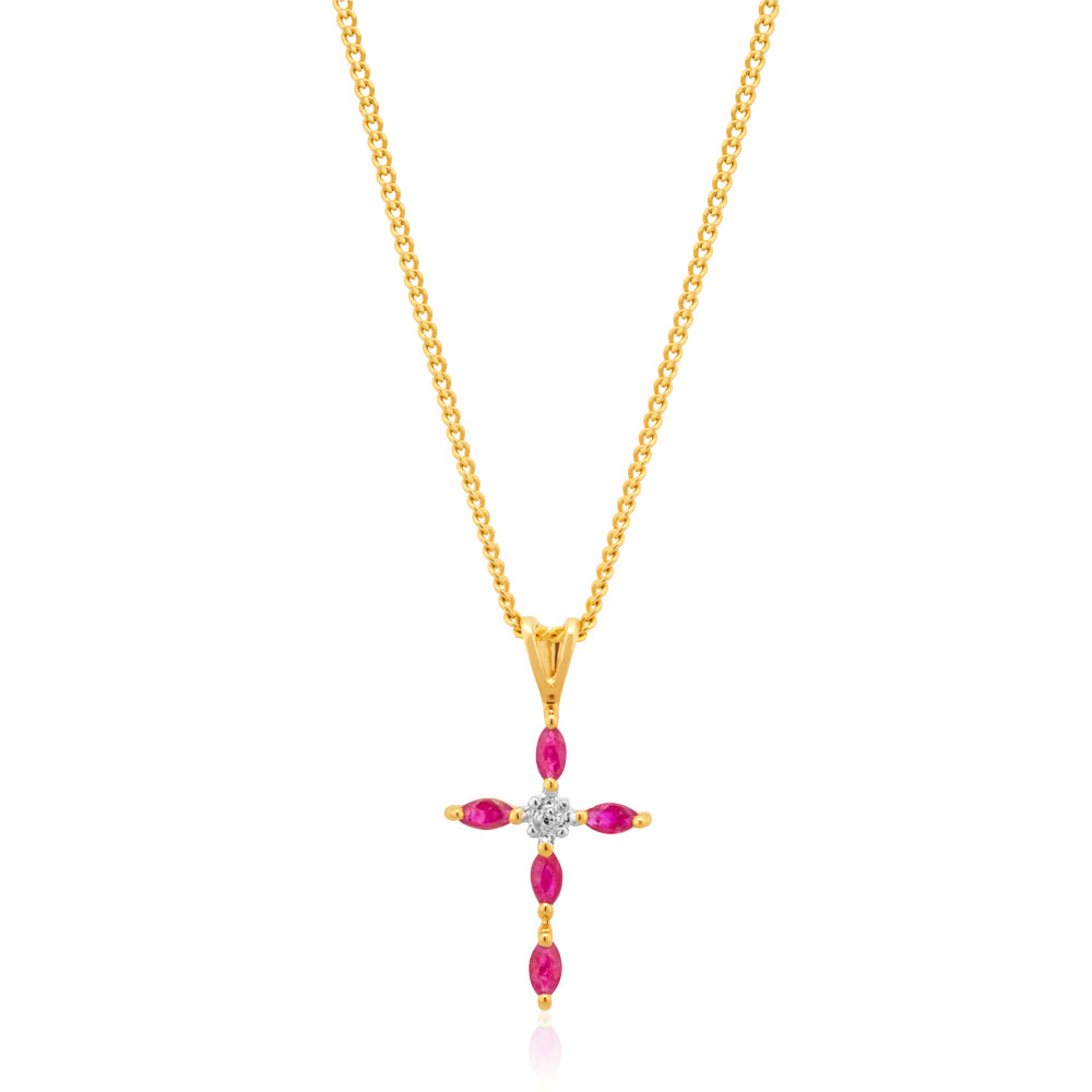 9ct Yellow Gold Ruby & Diamond Cross – Shiels Jewellers