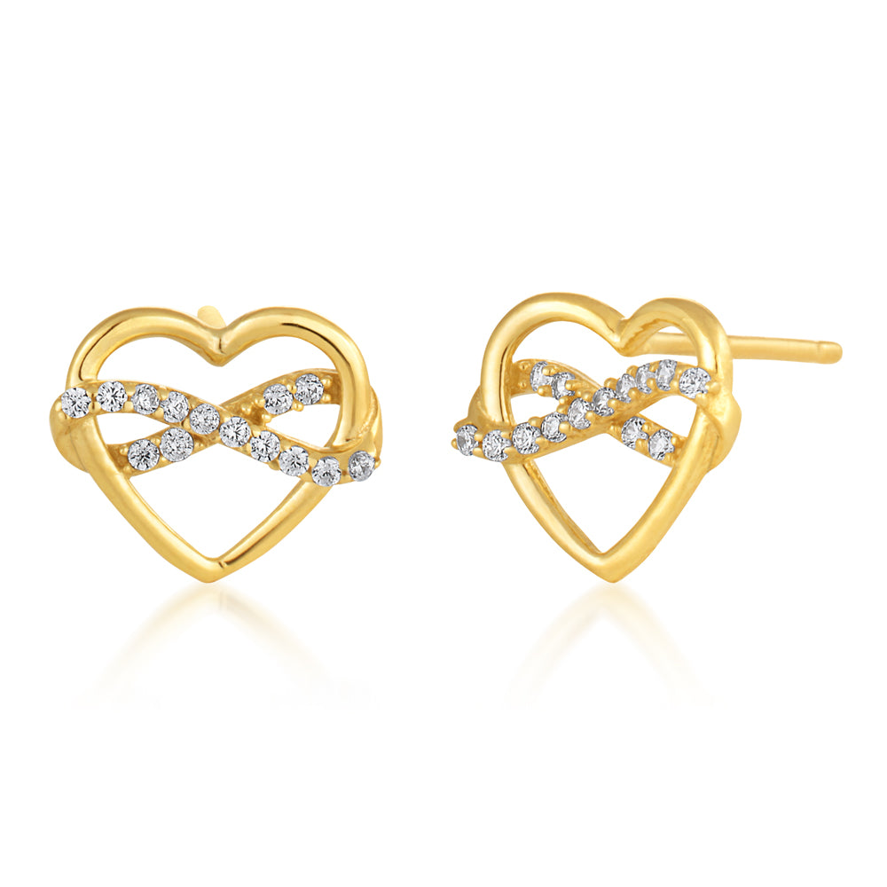 9ct Yellow Gold Zirconia Infinity Heart Shape Studs – Shiels Jewellers