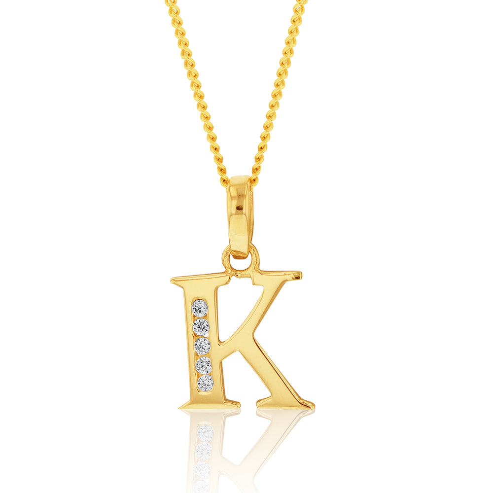 9ct Yellow Gold Initial K Zirconia Pendant – Shiels Jewellers