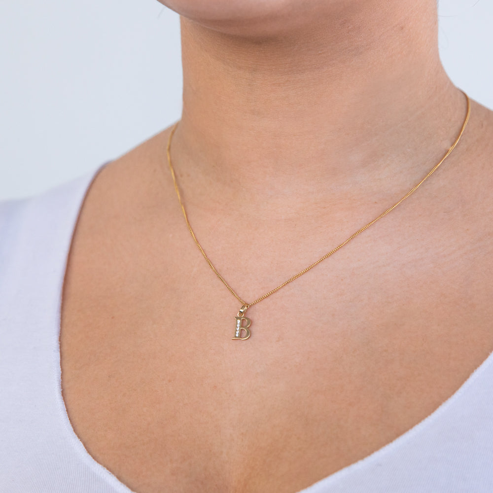 9ct Yellow Gold Initial B Zirconia Pendant – Shiels Jewellers