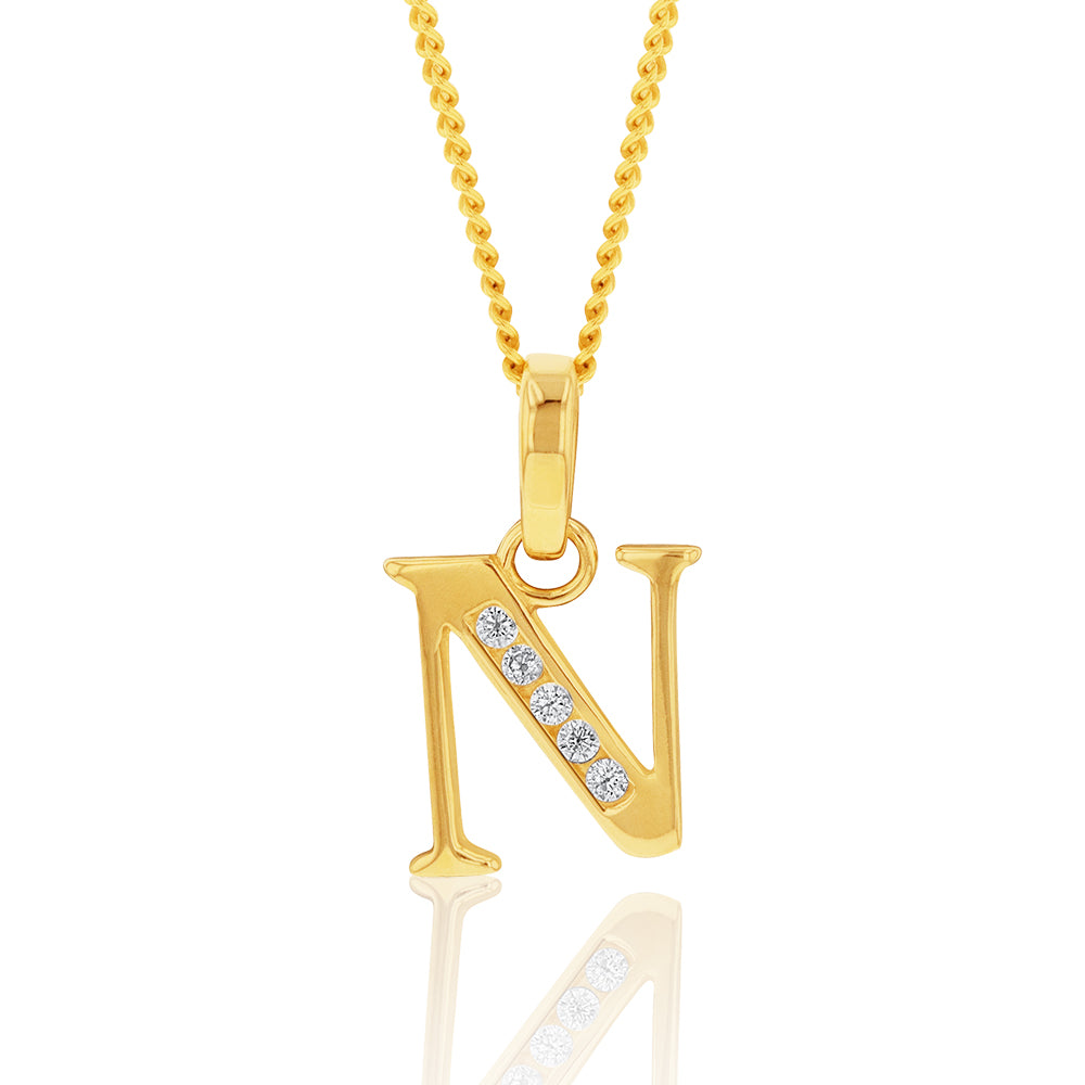 9ct Yellow Gold Initial N Zirconia Pendant – Shiels Jewellers