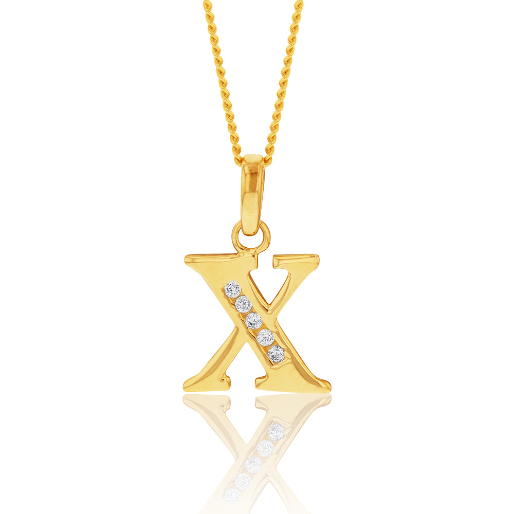 9ct Yellow Gold Initial X Zirconia Pendant – Shiels Jewellers