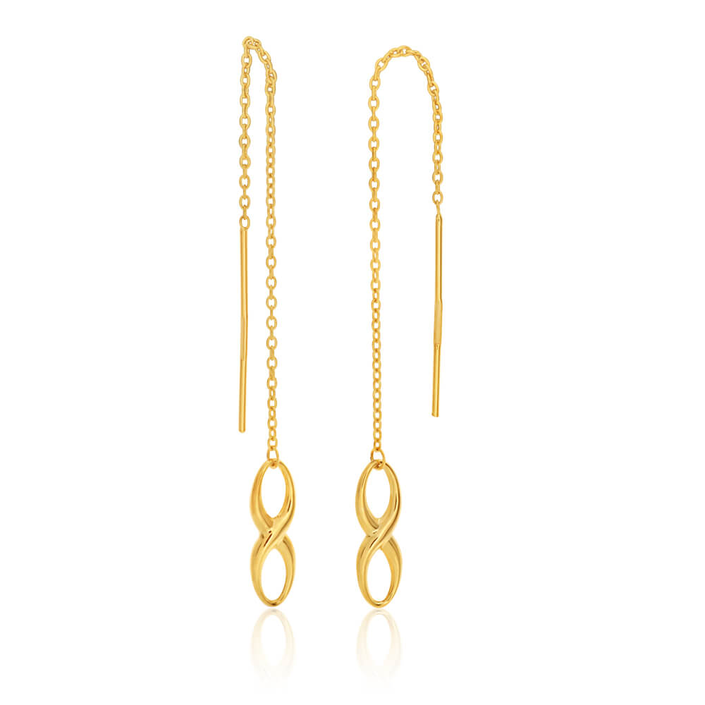 9ct Yellow Gold Silver Filled Infinity Thread Drop Earrings – Shiels ...