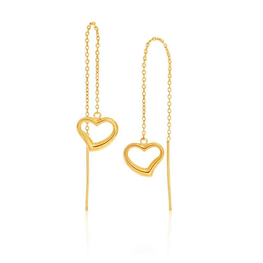 9ct Yellow Gold Silver Filled Heart Thread Drop Earrings – Shiels Jewellers