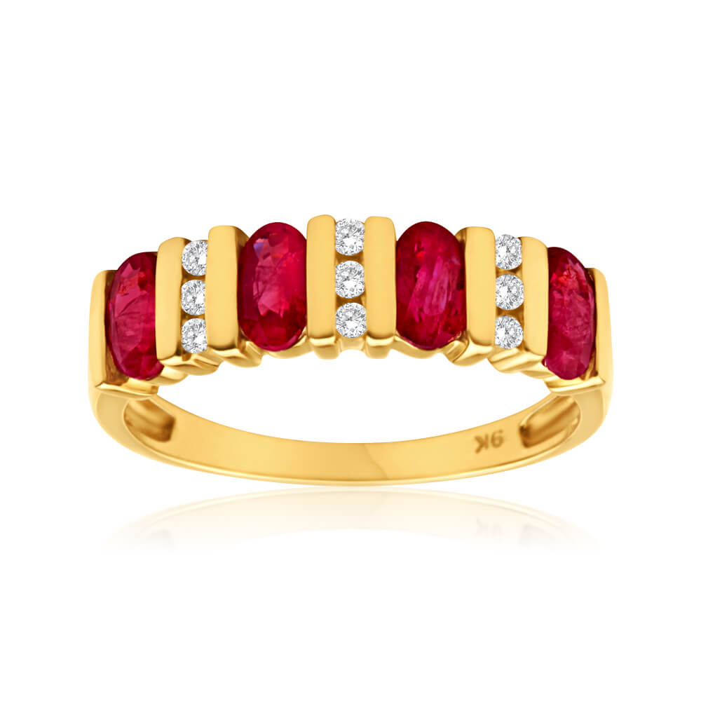 9ct Alluring Yellow Gold Diamond + Ruby Ring – Shiels Jewellers