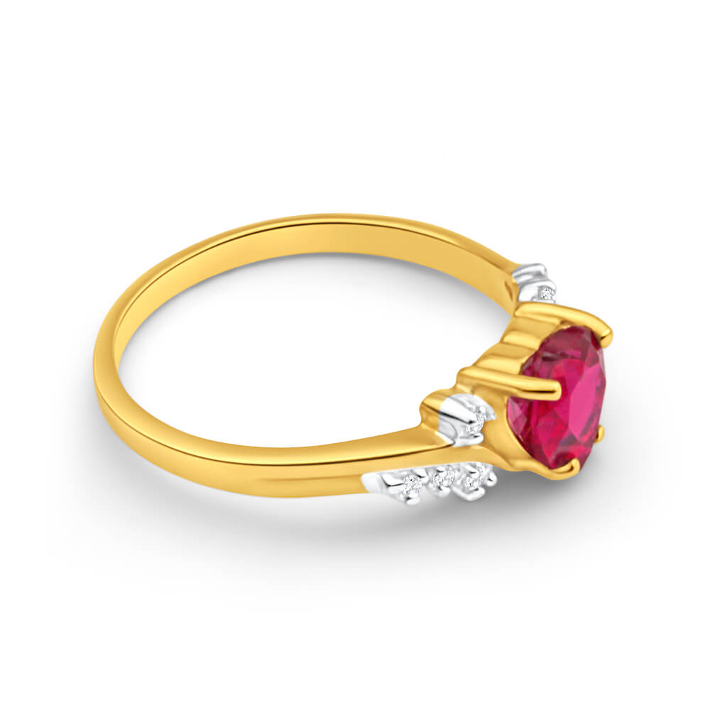 9ct Yellow Gold Heart Created Ruby + Diamond Ring – Shiels Jewellers