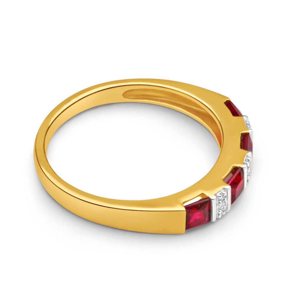 9ct Yellow Gold 4 Created Ruby + Diamond Ring – Shiels Jewellers
