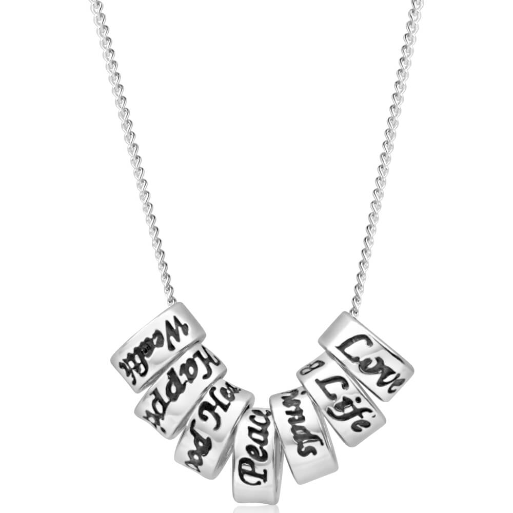 Sterling Silver 7 Rings of Luck Engraved Pendant With 45cm Chain ...