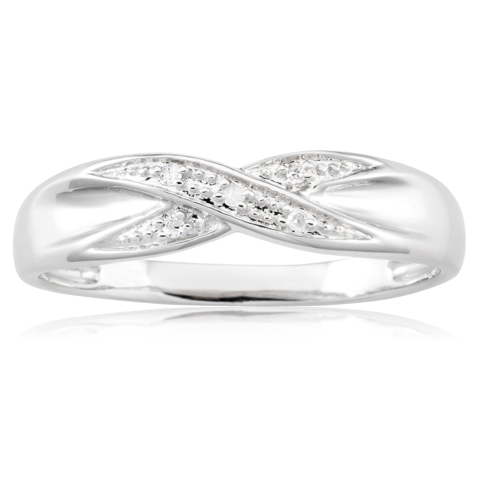 Sterling Silver Crossover 5 Diamond Ring – Shiels Jewellers