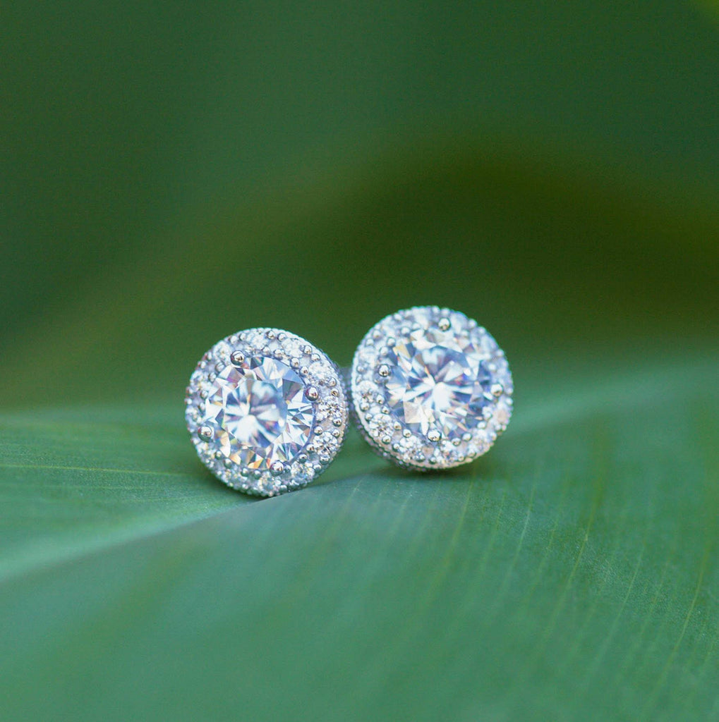 Sterling Silver Platium Plated Cubic Zirconia Brilliant Cut 7mm Halo S ...