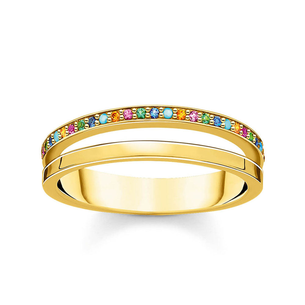 Gold Plated Sterling Silver Coloured Zirconia Double Band Ring – Shiels ...
