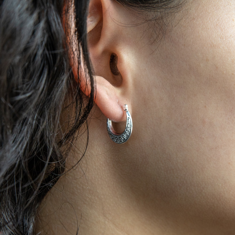Sterling Silver Greek Key Oval Hoops – Shiels Jewellers