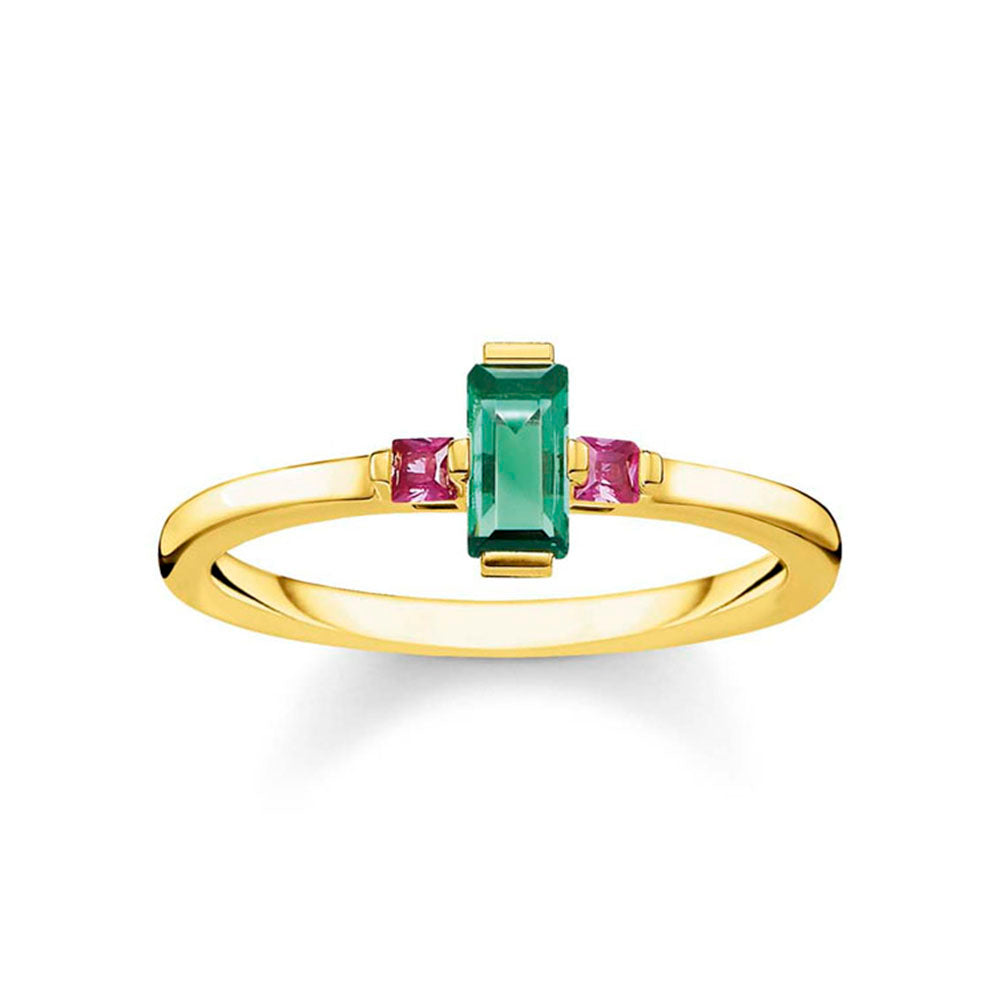 Thomas Sabo Gold Plated Sterling Silver Magic Stone Green Small Ring ...