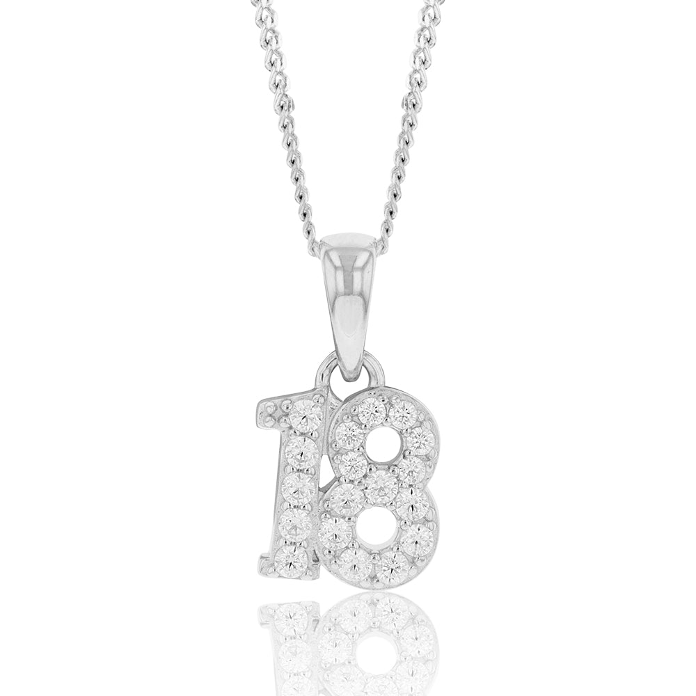 Sterling Silver Cubic Zirconia 8.5mm Number "18" Pendant– Shiels Jewellers