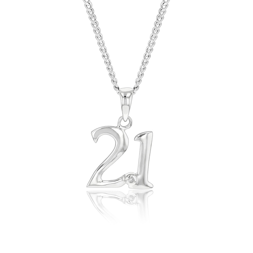 Silver Pendant Number 21 set with Diamond – Shiels Jewellers