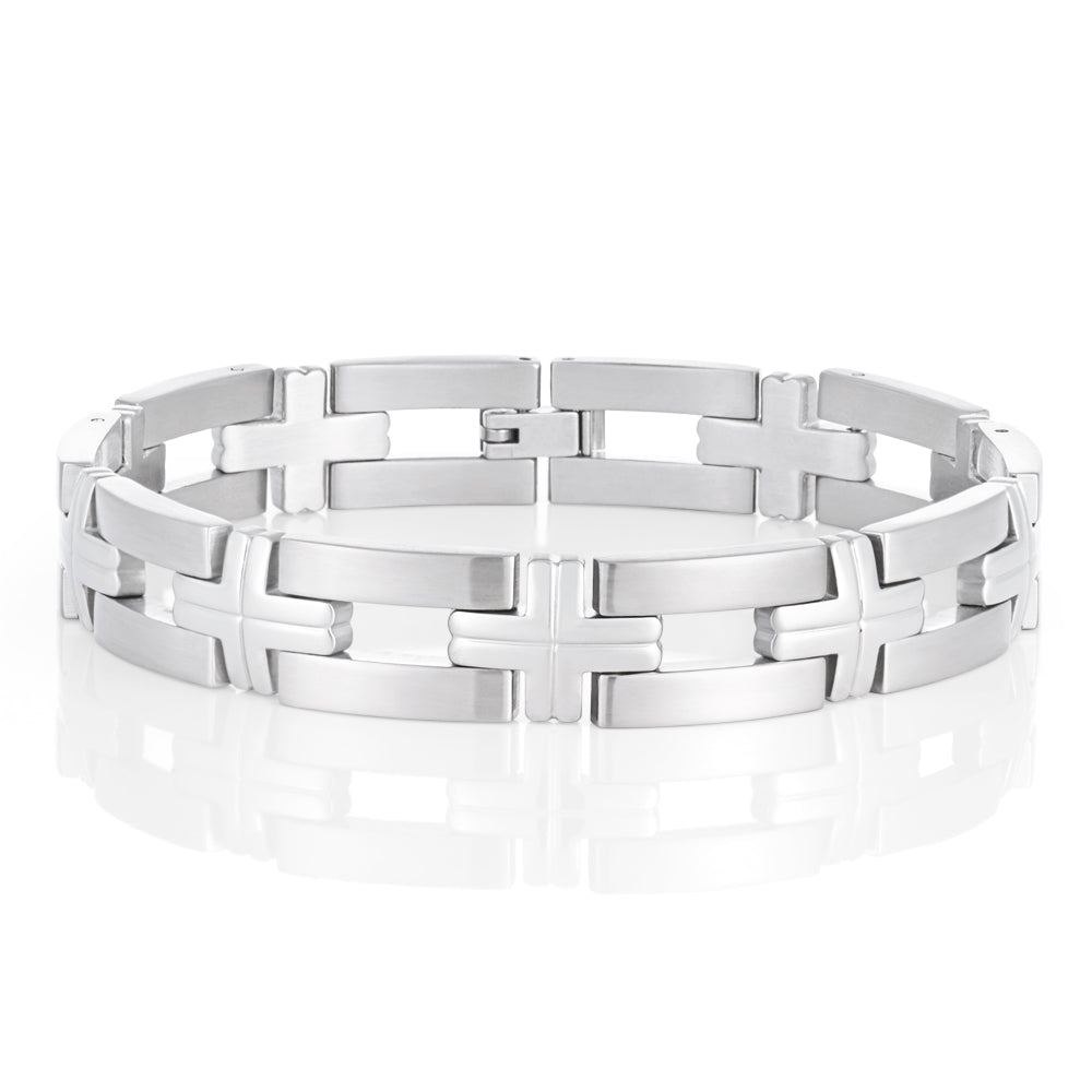 Stainless Steel Cross Patterned Gents Bracelet– Shiels Jewellers